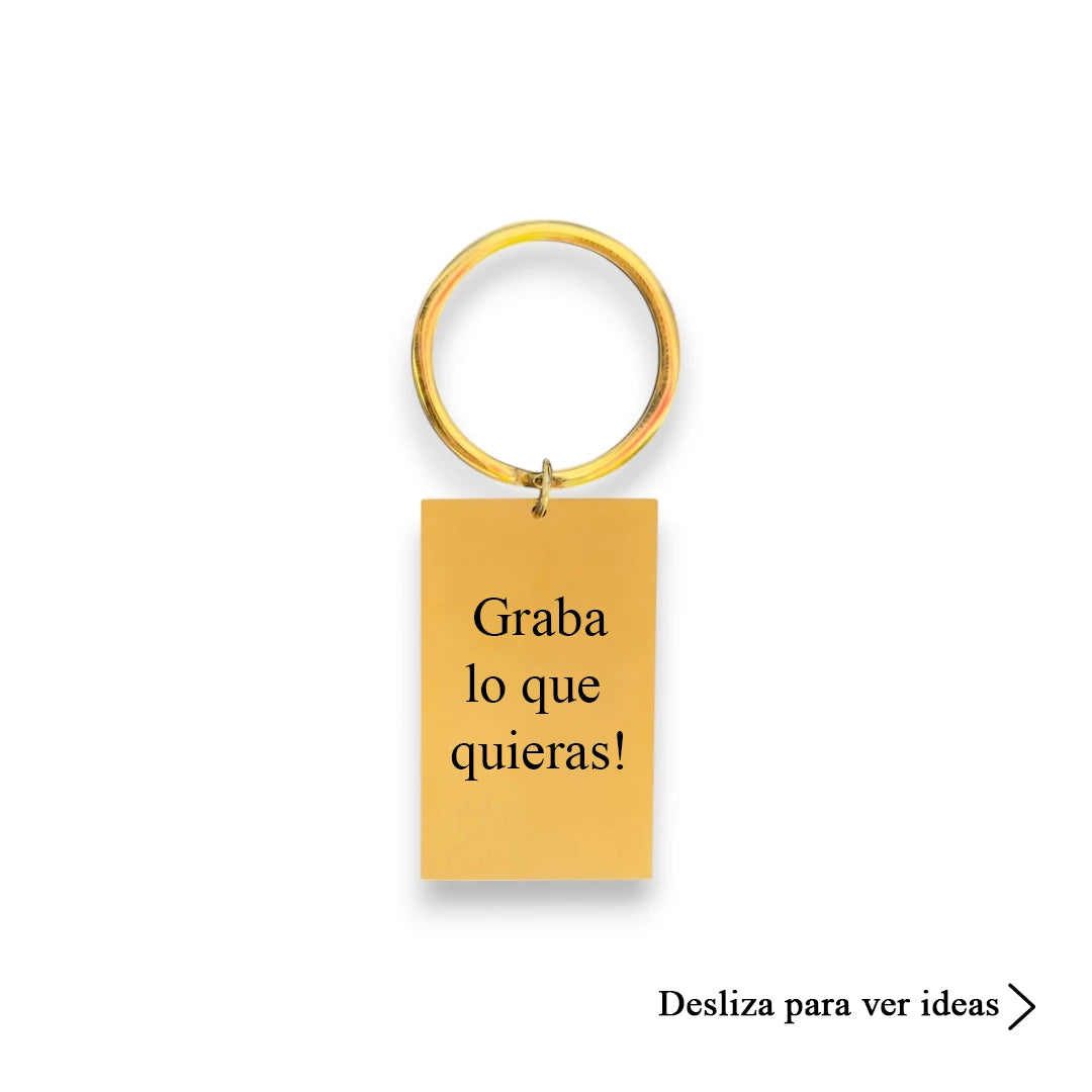 Llavero rectangular dorado personalizado - Grabado con texto o imagen ...